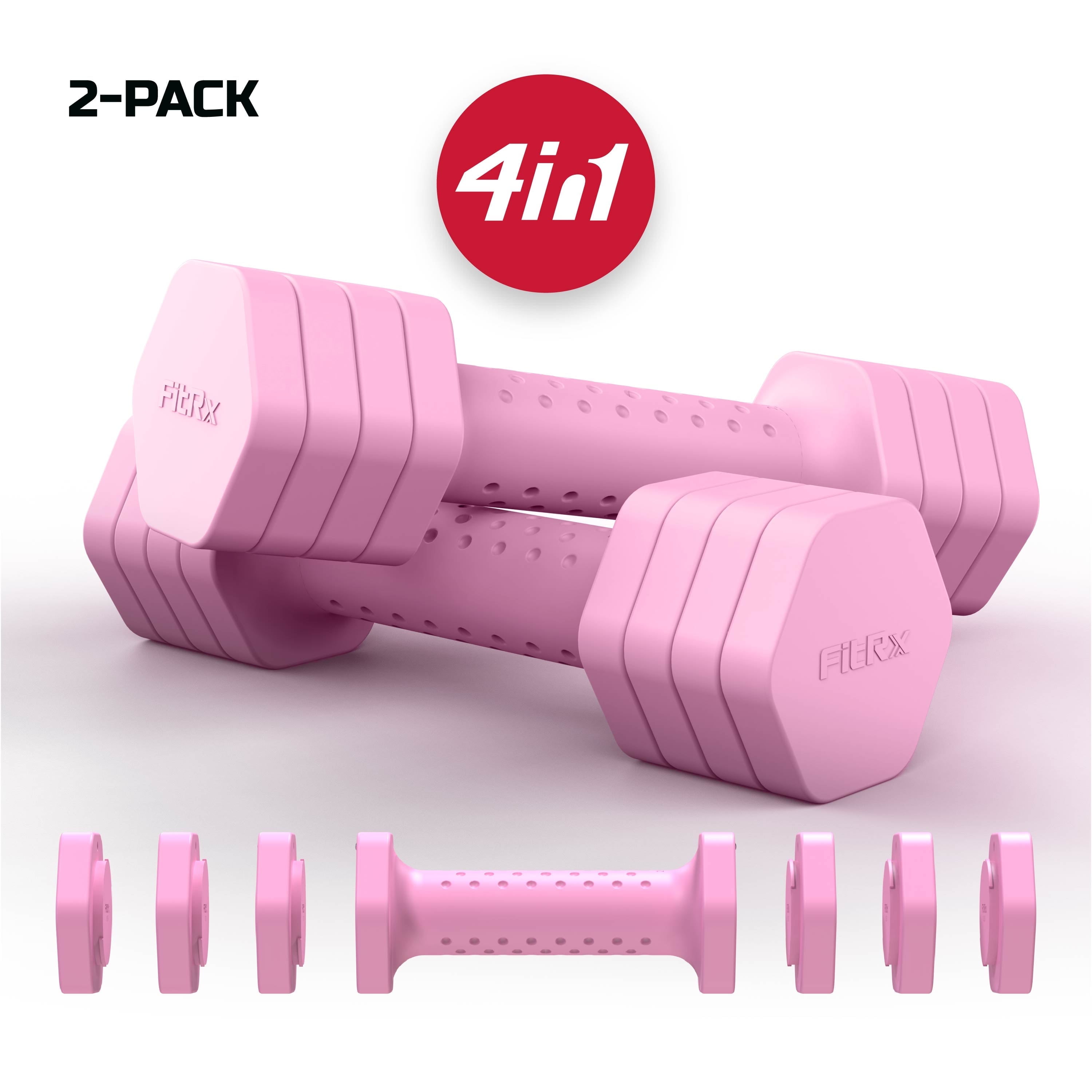 FitRx 5-Lb Adjustable Dumbbells 4-in-1 Hand Weights for Home Gym, Pink ...