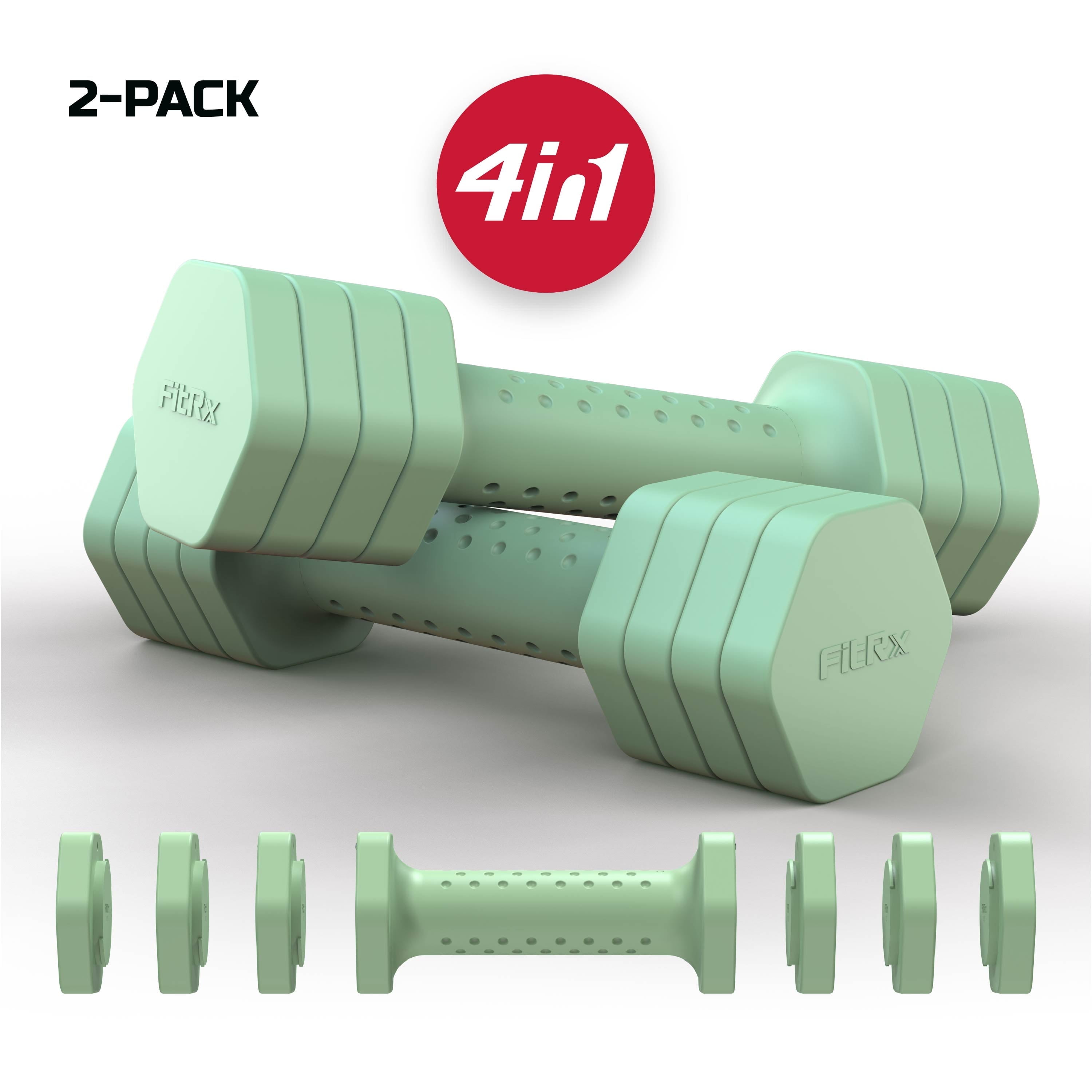 FitRx Adjustable Dumbbell Set, 5 lb Each, 4-in-1 Hand Weights ...