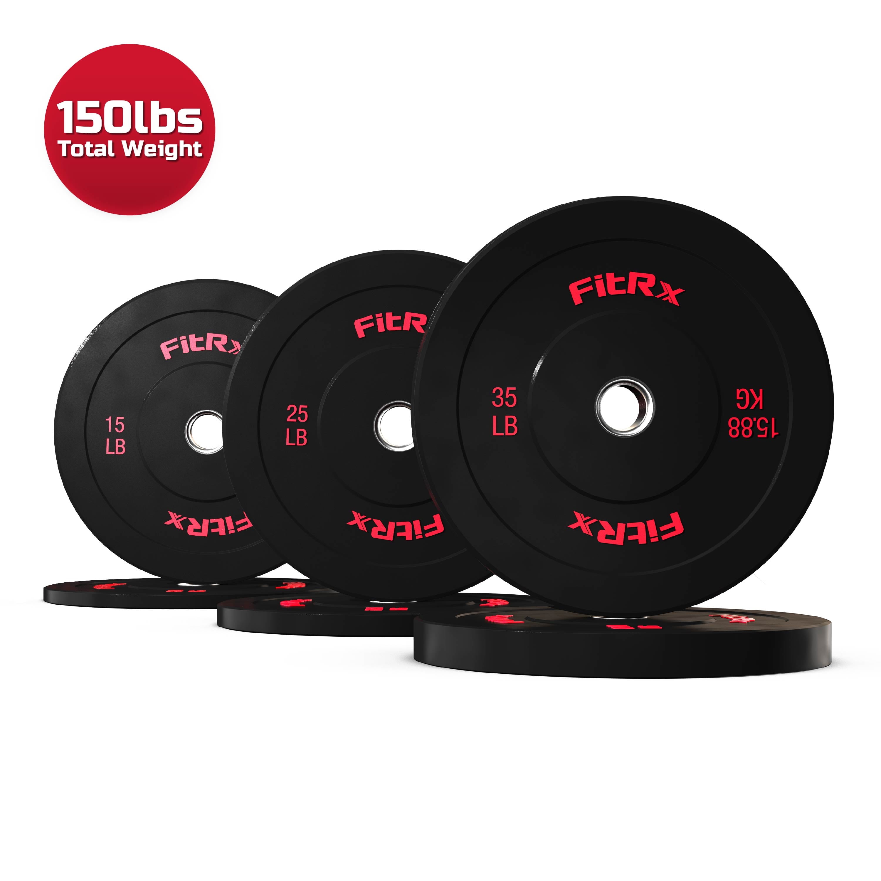 FitRx Bumper Plates Weight Set for Home Gym, Total Weights 150lb ...