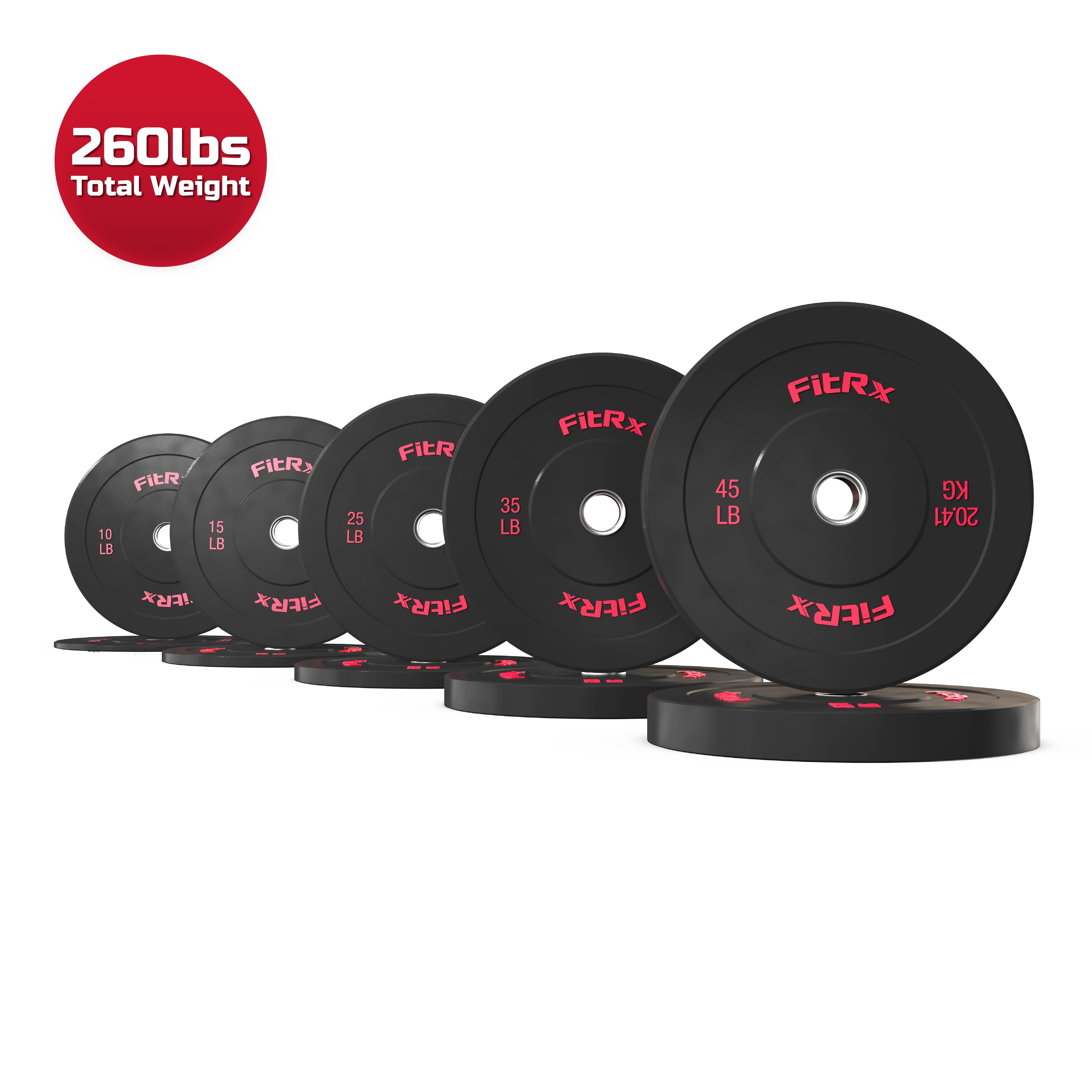 FitRx Olympic Bumper Plates Weight Set with 2” Stainless Steel Inner ...