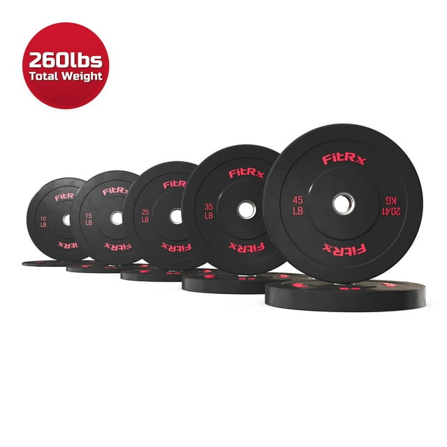 FitRx Bumper Plates Weight Set for Home Gym, Total Weights 260lb ...