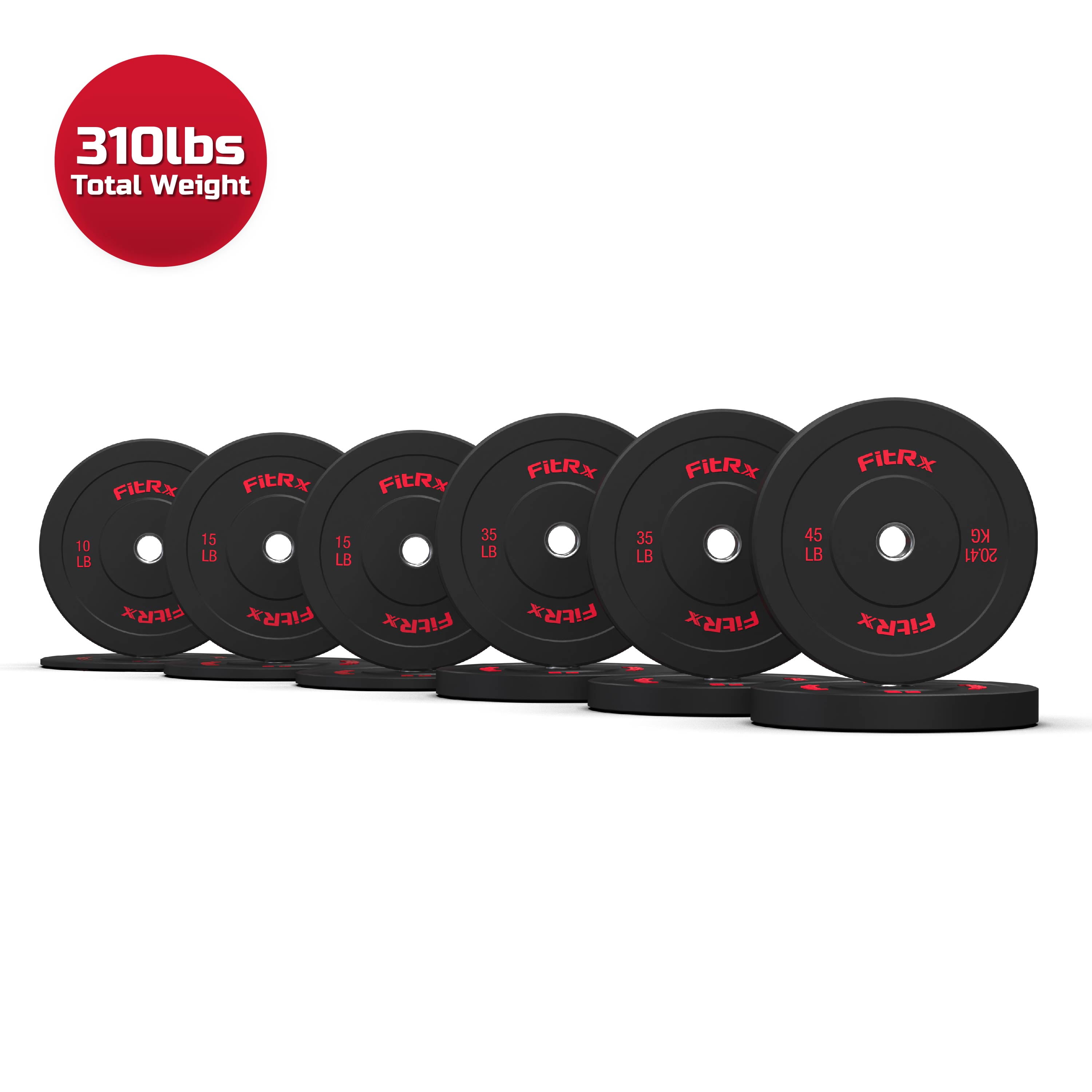 FitRx Bumper Plates Weight Set for Home Gym, Total Weights 310lb ...