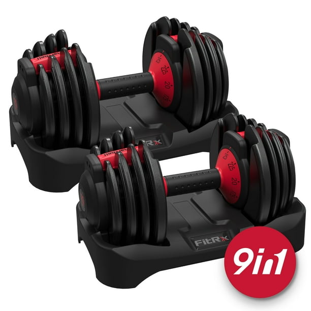 FitRx SmartBell 2 Pack Two 25lbs. Quick Select 9 in 1 Adjustable Dumbbell for Home Gym 5 25lbs. Weight in 2.5lbs Increments Walmart Business Supplies