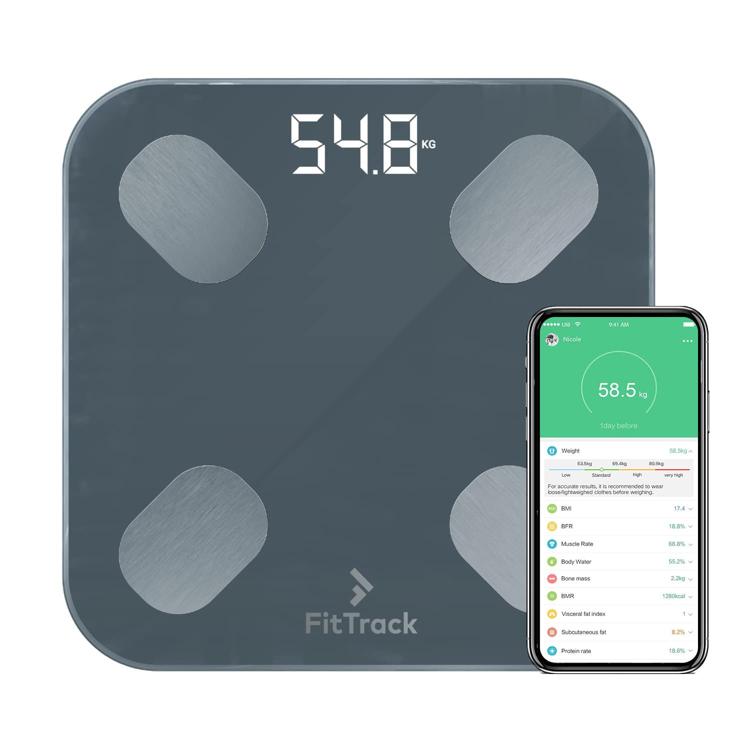 FitTrack Dara Smart BMI Digital Scale - Measure Weight and Body Fat ...