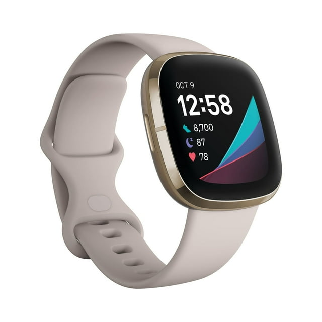 Fitbit Sense Android Smartwatch - Lunar White/Soft Gold Stainless Steel ...