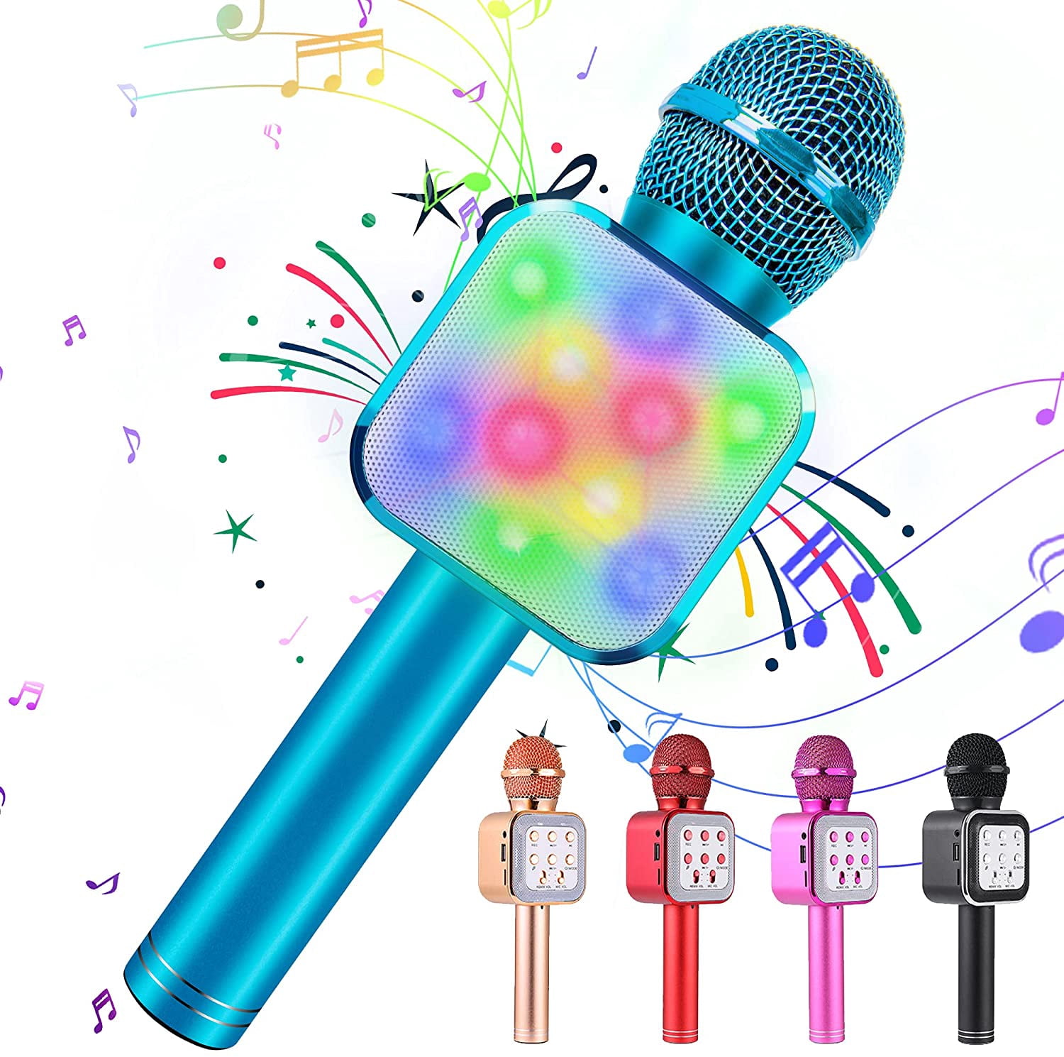 Fitfirst 5 in 1 Bluetooth Karaoke Microphone Toy with LED Lights for ...
