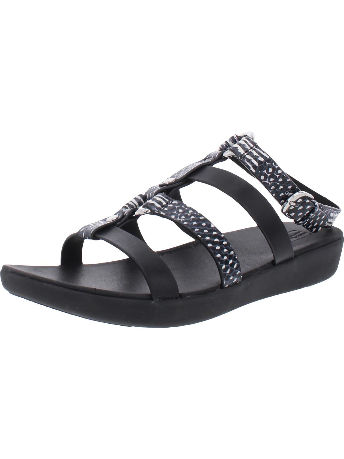 Fitflop Womens Hoopla Leather Back Strap Sandal Shoes, Black/Snake, US ...
