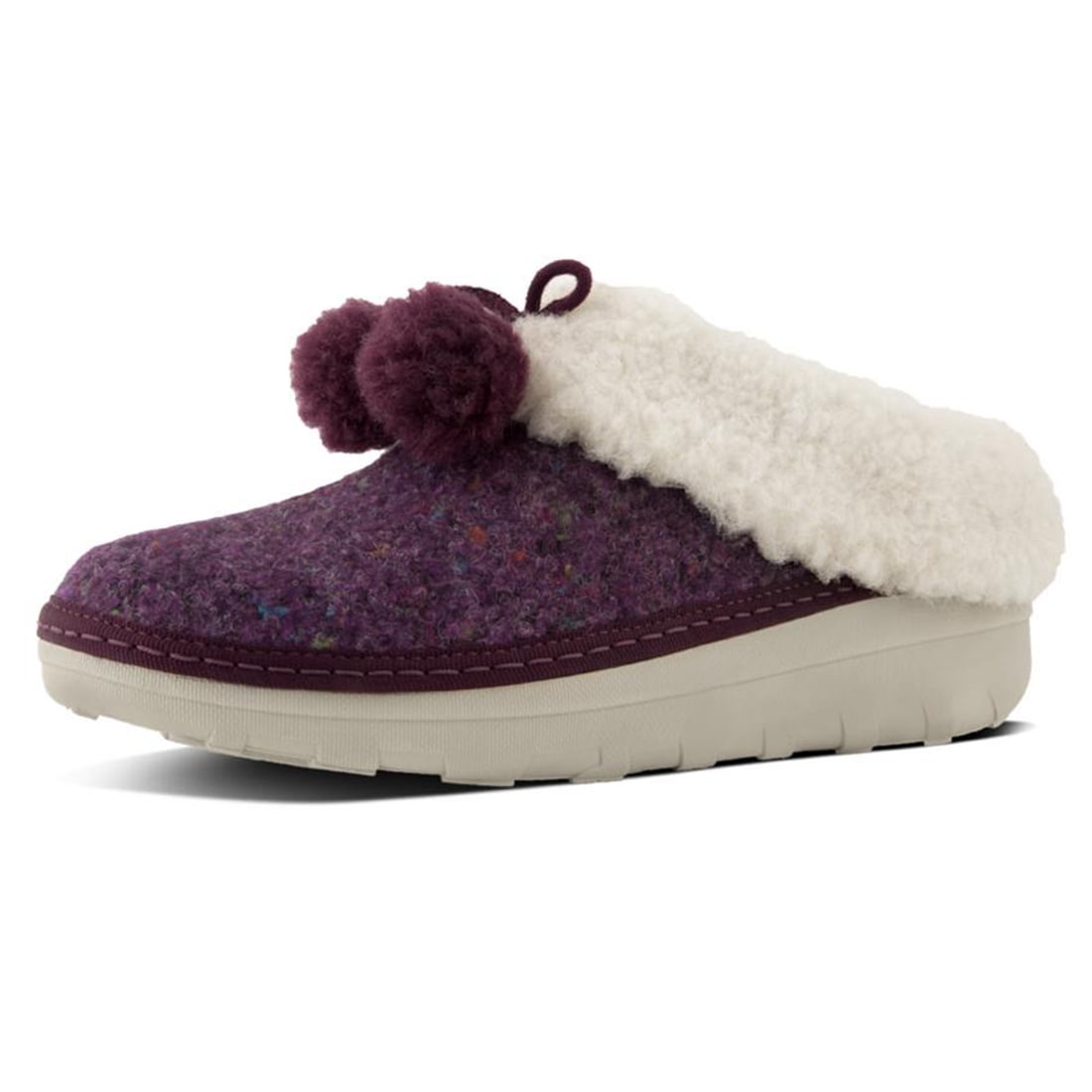 FitFlop Womens Loaff Snug Pom Slippers, Deep Plum, US 5, Shearling Fur ...