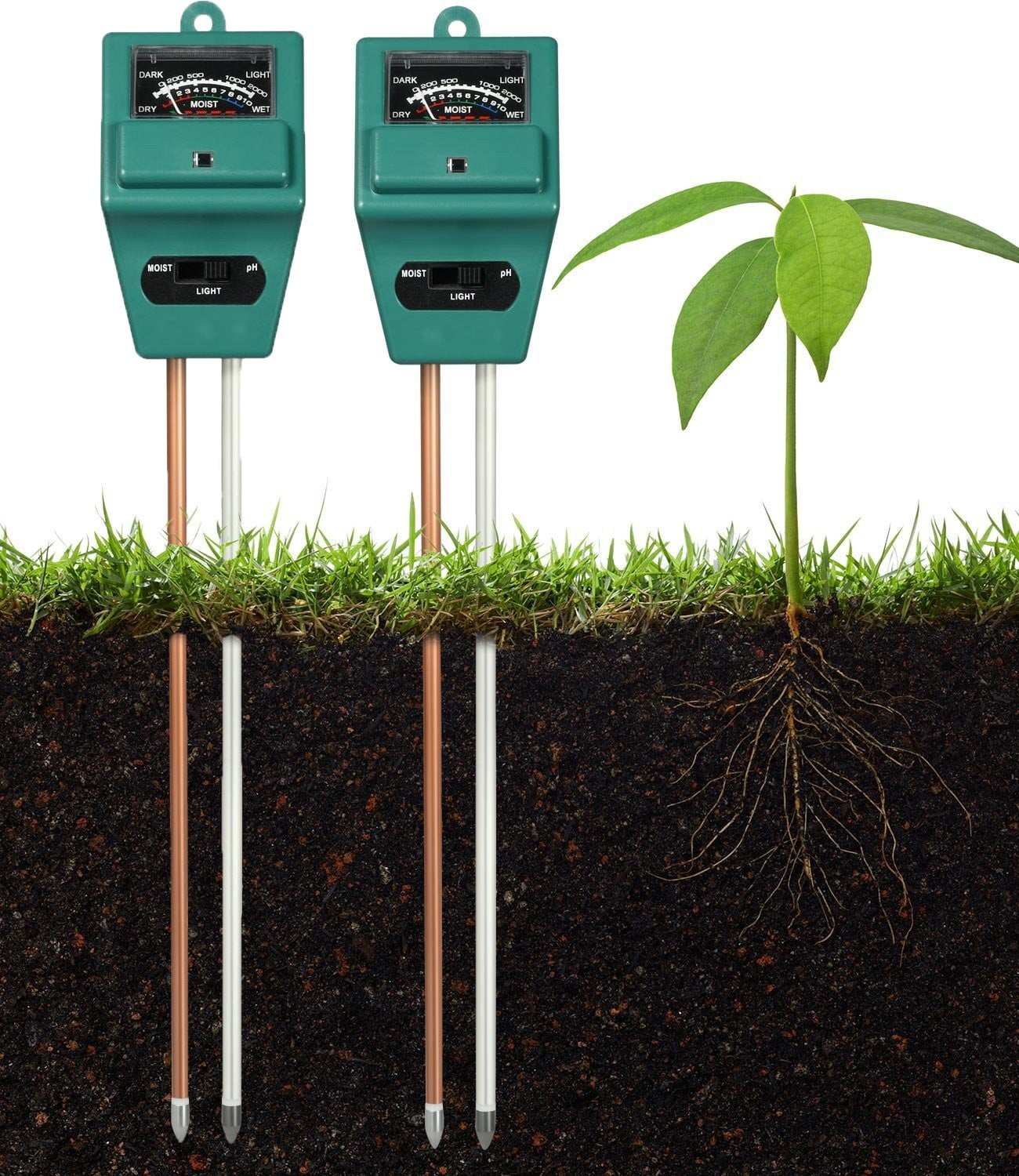 2 Packs Soil pH Tester with Sensor, 3-in-1 Meter for pH Level, Moisture ...