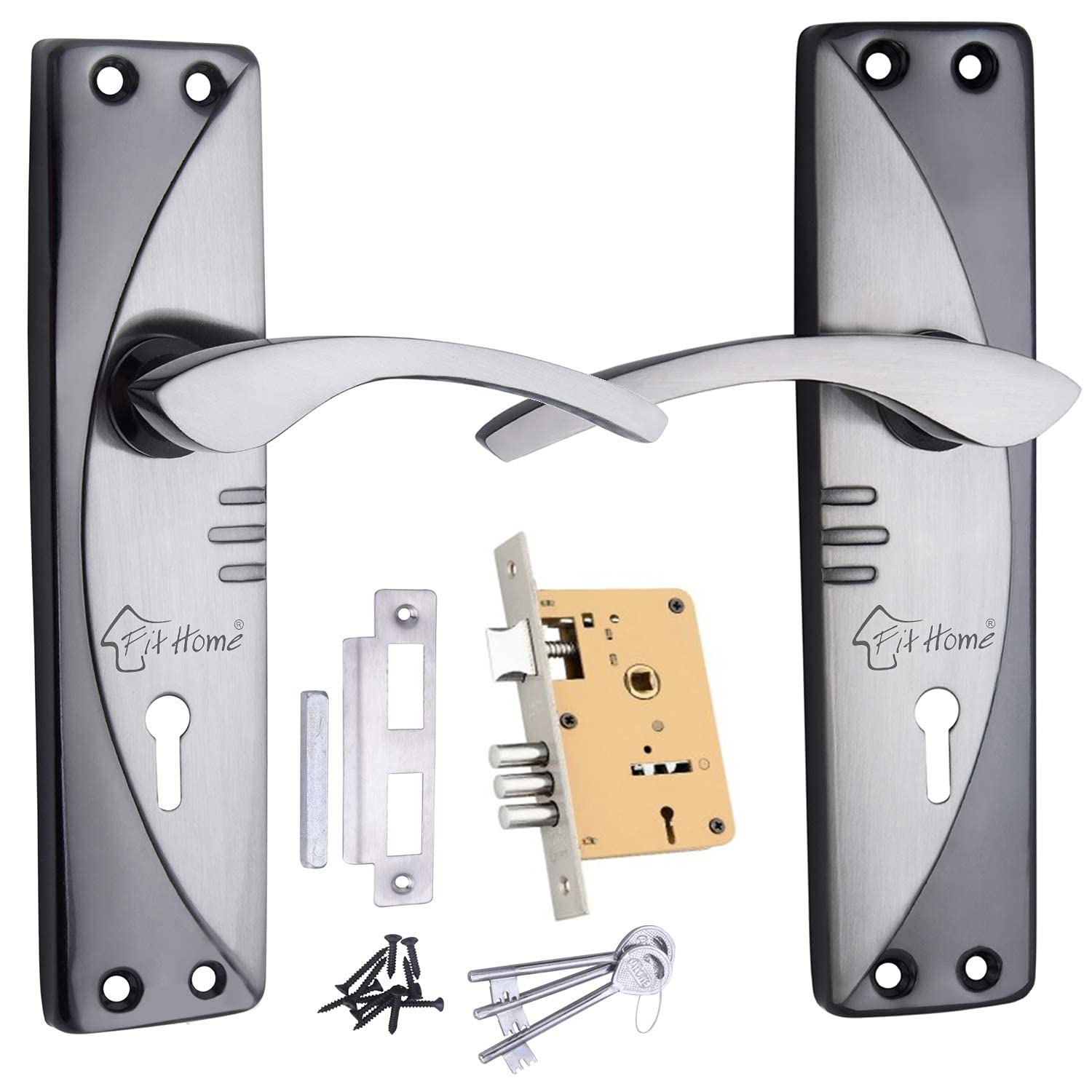 Fithome Mortise Door Lock KY 7 Inch Handle Pair in Black Silver Finish ...