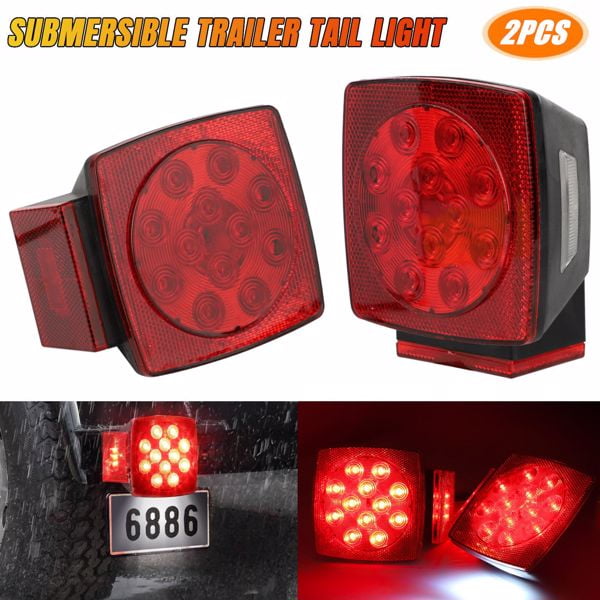 Fithood 1 Pair Rear LED Submersible Square Trailer Tail Lights Kit Boat ...