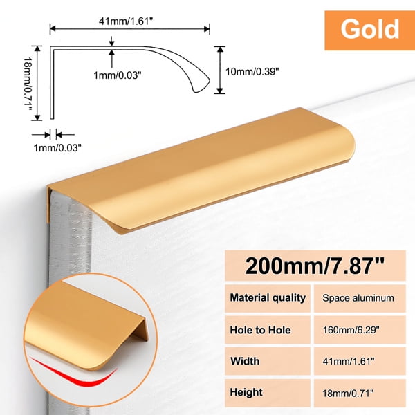 Fithood 200MM Hidden Cabinet Handles Alloy Kitchen Cupboard Pulls ...