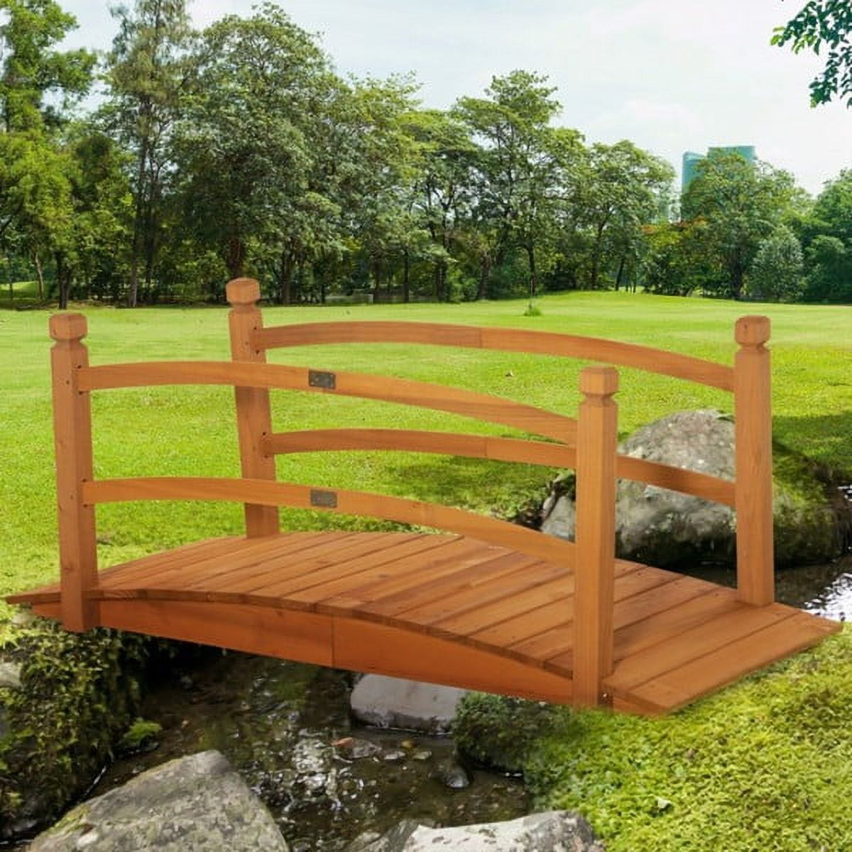 Fithood 4.7ft Garden Bridge Arc Wood Footbridge Decorative Pond Bridge ...