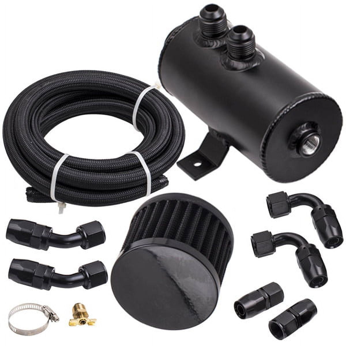 Fithood Baffled Engine Oil Catch Can 0.75L Twin Port AN10 + 3M Hose ...