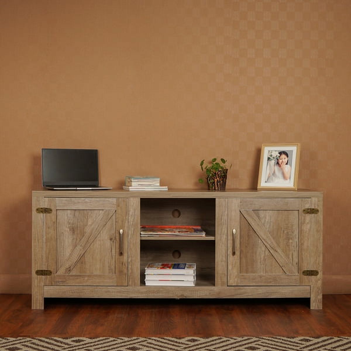 Fithood Barn door tv stand/bench tv cabinet for Living Room Grey color ...