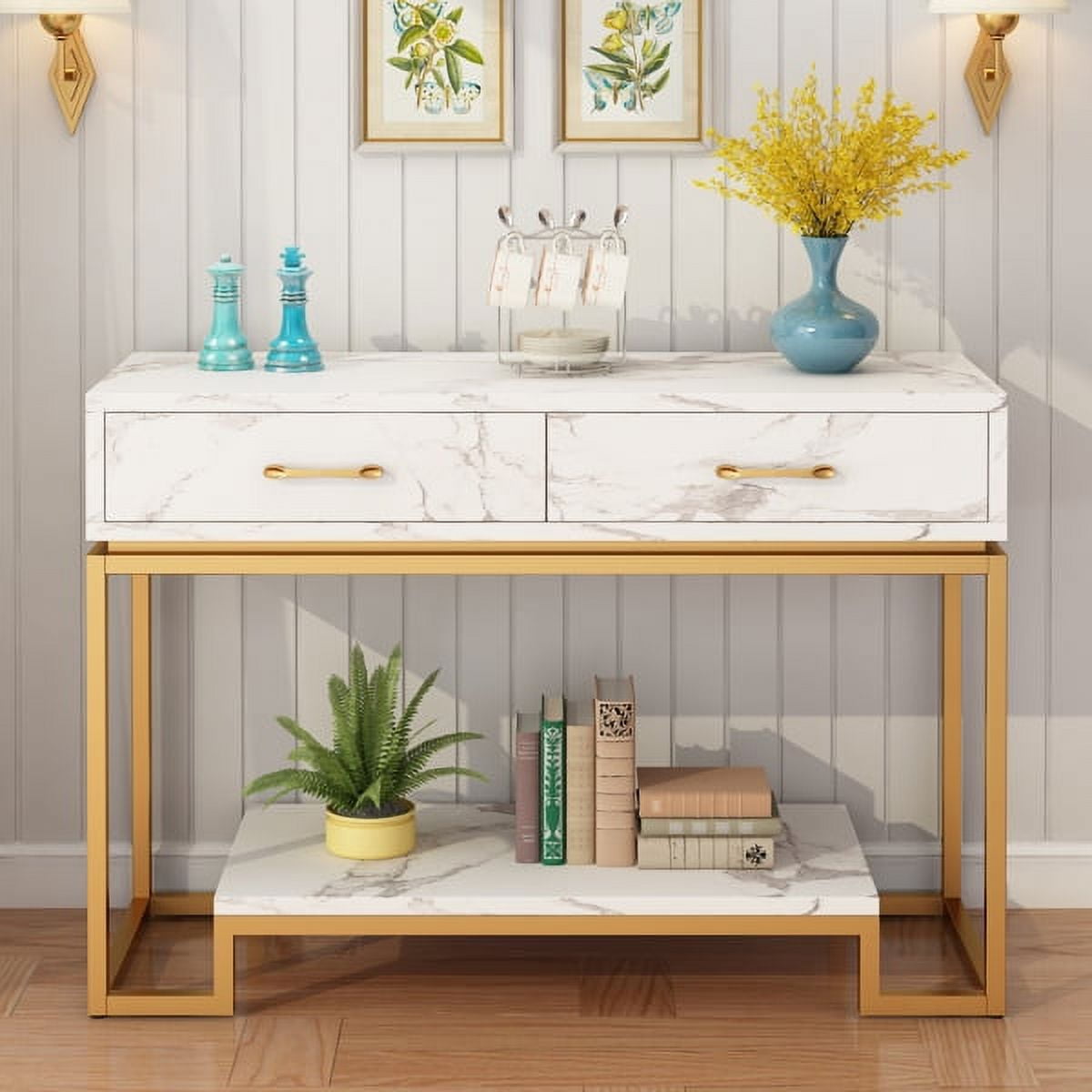 Fithood Console Table with 2 Drawers, Sofa Table Narrow Long with ...