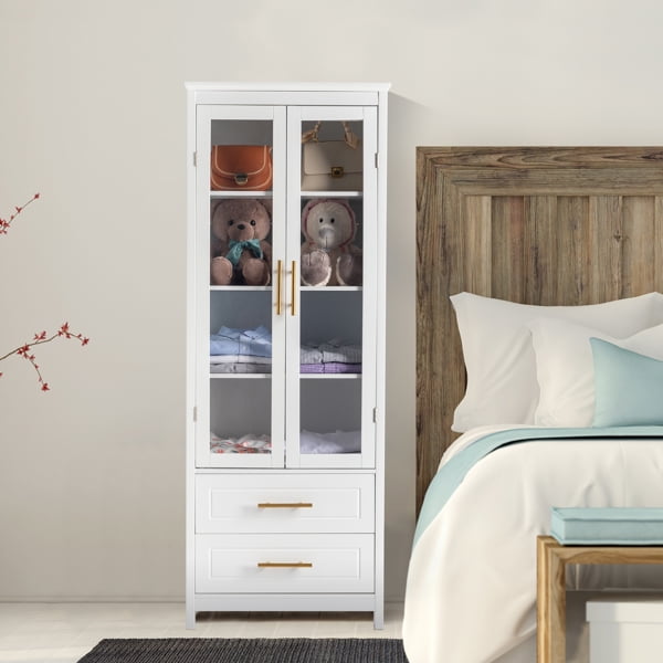 Fithood FCH MDF Spray Paint 2 Glass Doors 2 Pumping Bathroom Cabinet ...