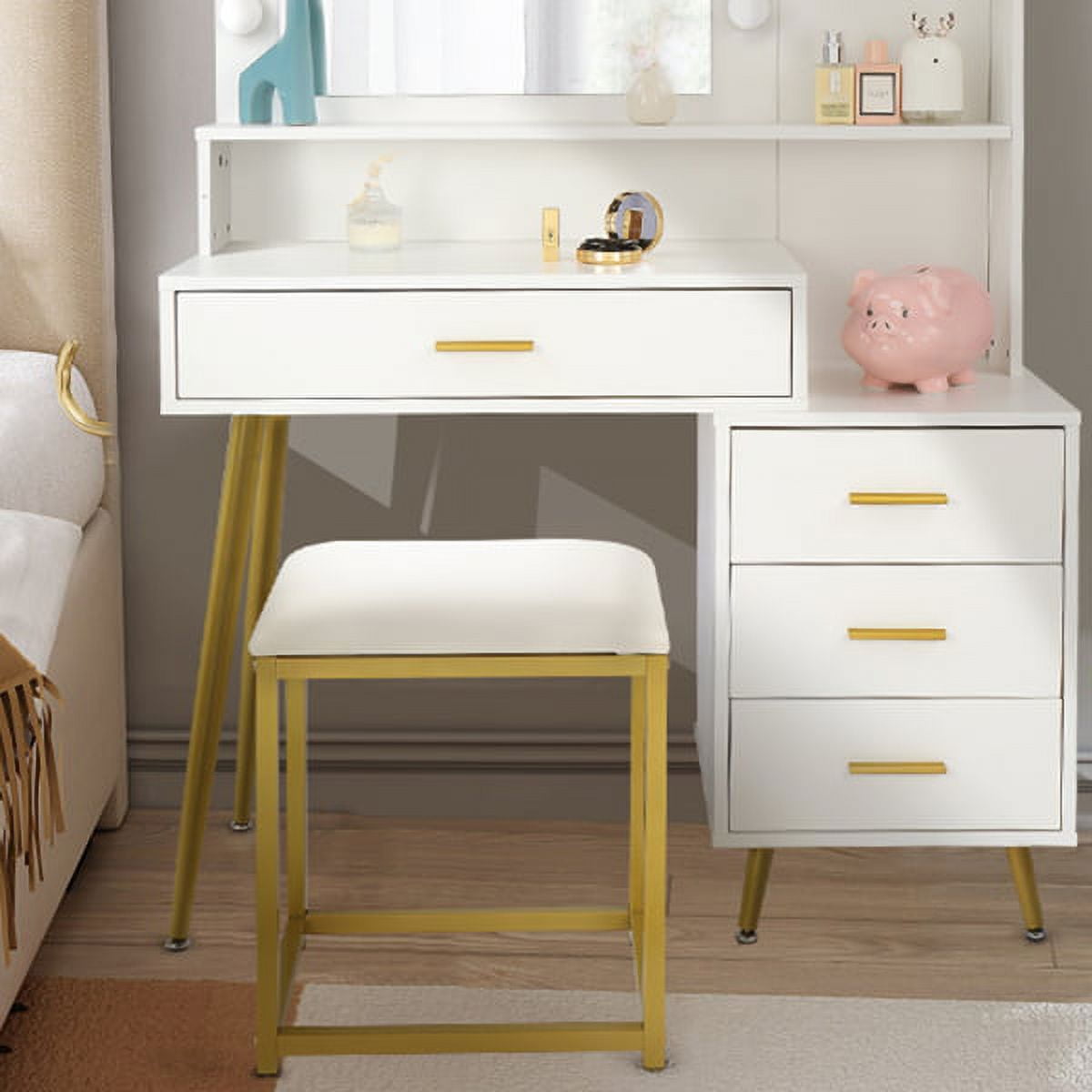 Fithood FCH Vanity Stool with Metal Legs, Cushion Vanity Chair ...