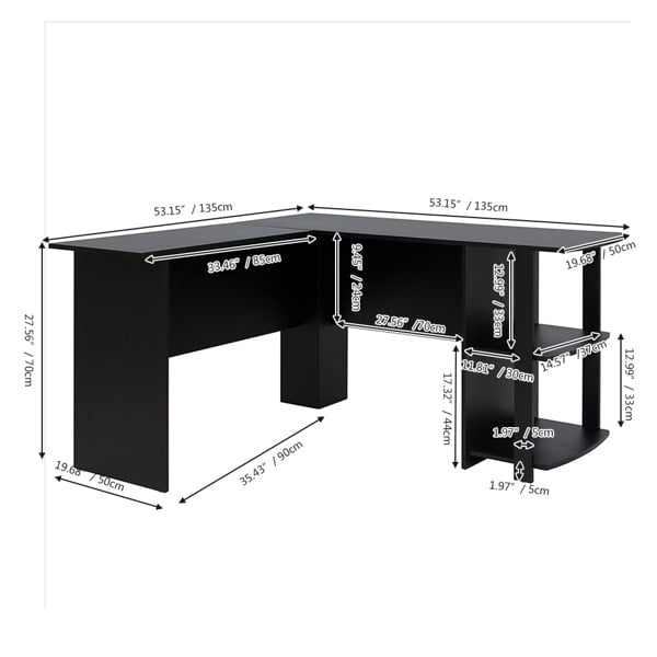 Fithood L-Shaped Wood Right-angle Computer Desk with Two-layer Shelves ...
