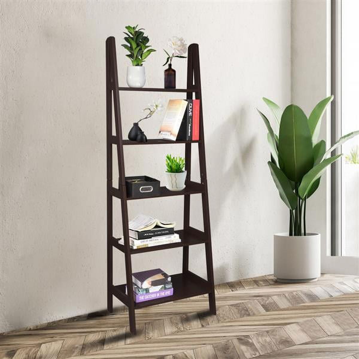 Fithood Ladder Shelf, 5-Tier Multifunctional Modern Wood Plant Flower ...