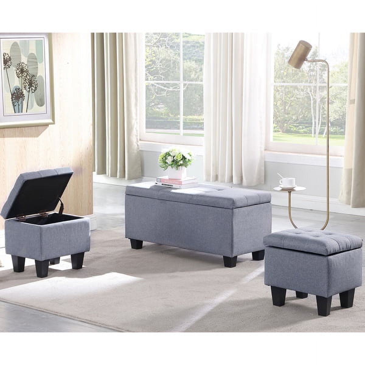 Fithood Large Storage Ottoman Bench Set 3 In 1 Combination Ottoman