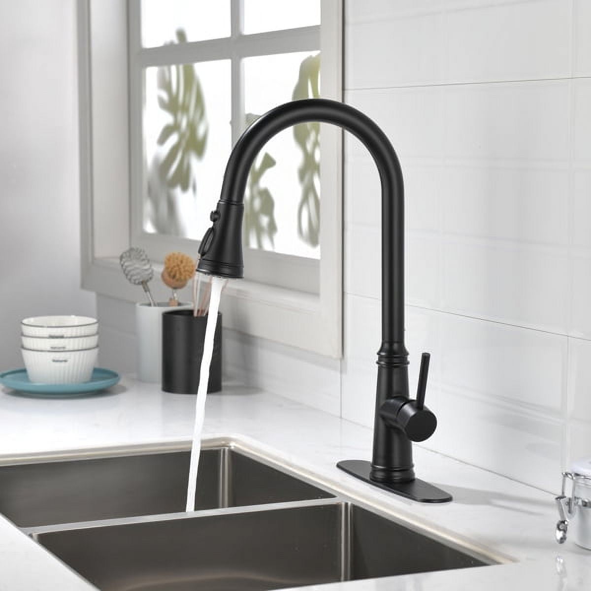Fithood Single Handle High Arc Pull Out Kitchen Faucet,Single Level ...