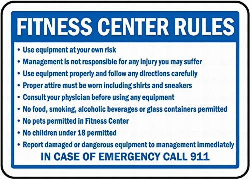 Fitness Center Rules Sign 8x12 Safety Sign Notice Danger Warning Sign ...