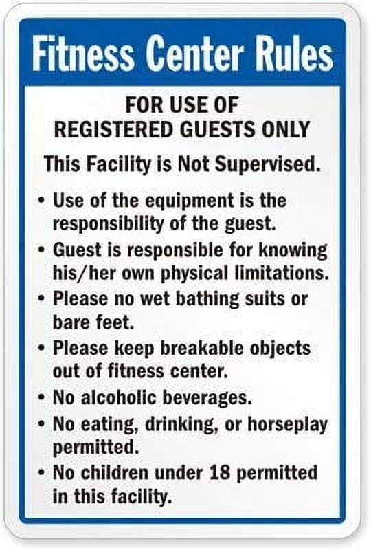 Fitness Center Rules Sign Size: 12 x 16 inch - Walmart Business Supplies
