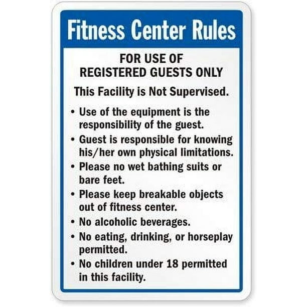Fitness Center Rules Sign Size: 12 x 16 inch - Walmart Business Supplies