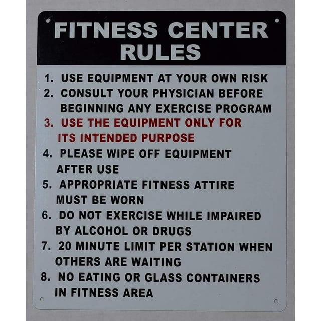 Fitness Center Rules Sign-Vertical (White,Aluminium 10x12) (ref-2201 ...