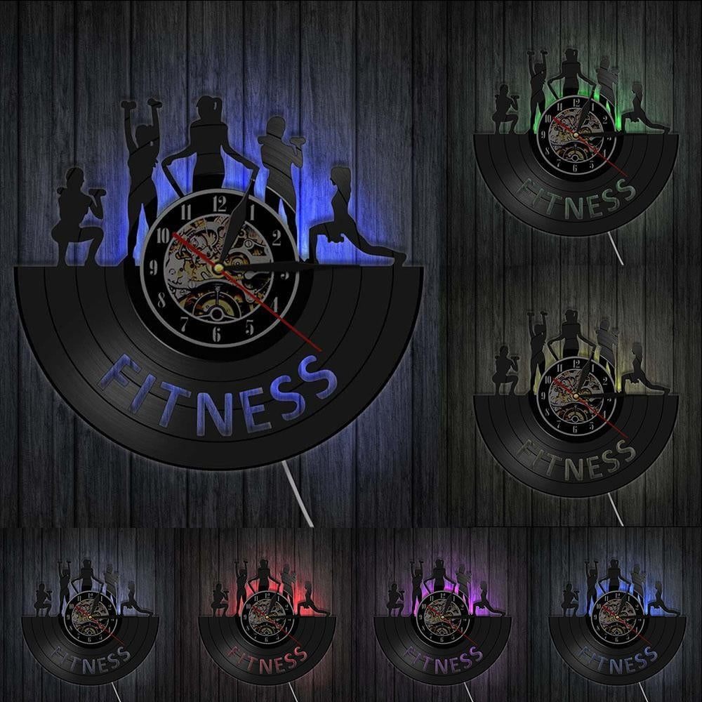 Fitness Centre GYM Vinyl Record Clock Women Fitness Club Logo Wall ...