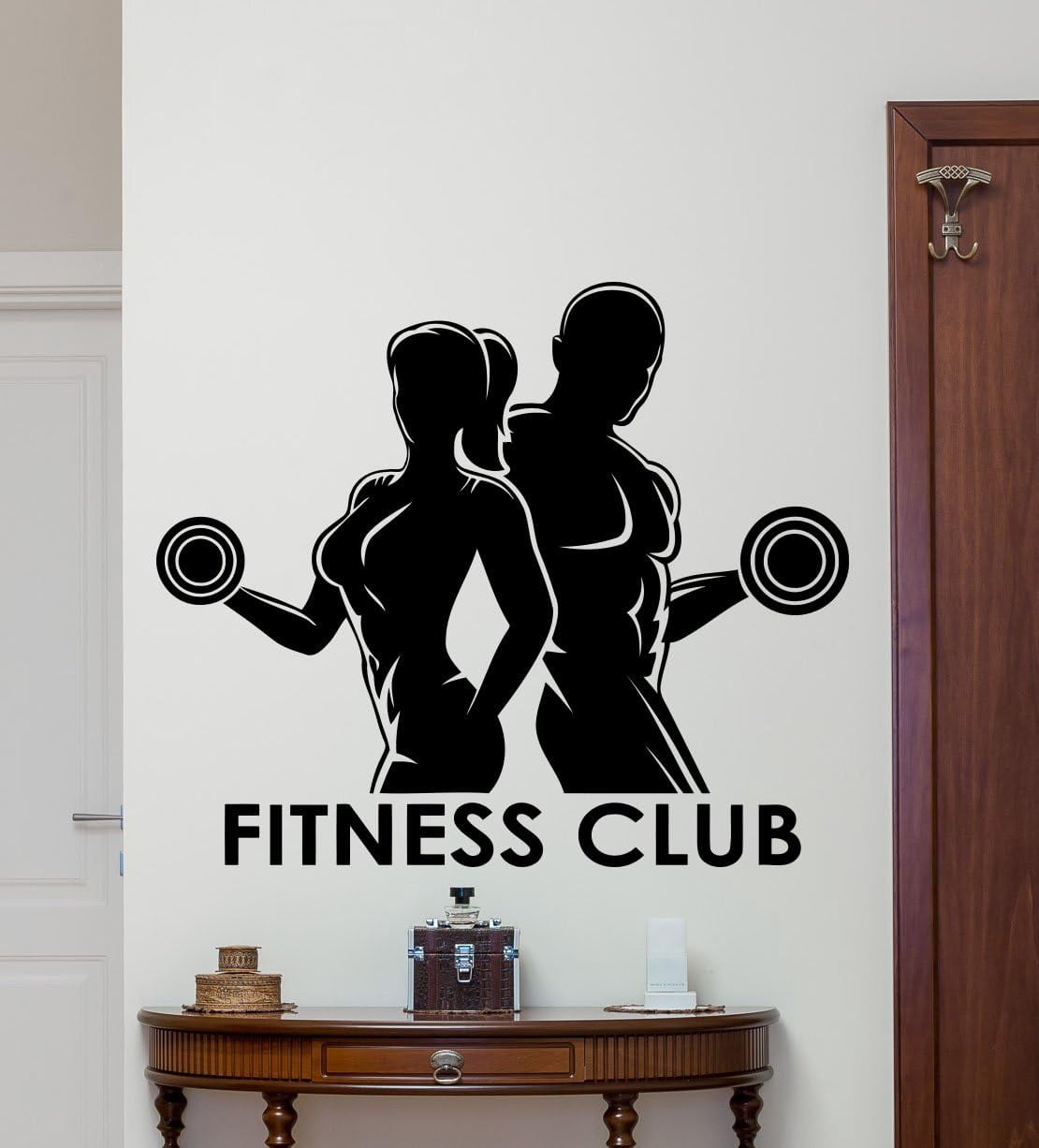Fitness Club Wall Decal Bodybuilding Gym Girl Man Dumbbells Fitness ...
