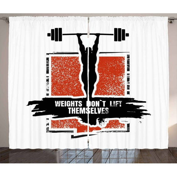 Ambesonne Fitness Curtains 2 Panel Set, Bodybuilder Barbell, 108" x 84 ...