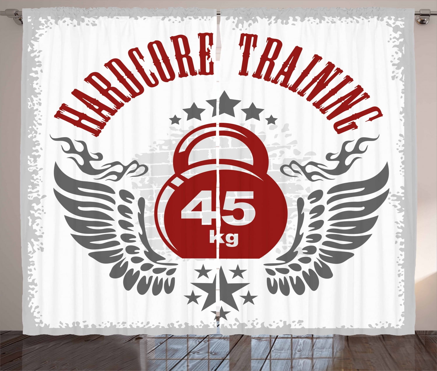 Ambesonne Fitness Curtains 2 Panel Set, Vintage Gym Emblem, 108" x 84 ...
