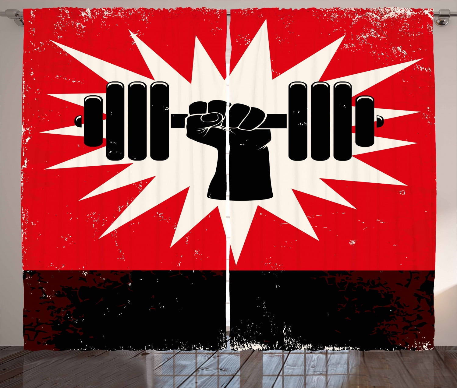 Ambesonne Fitness Curtains 2 Panel Set, Grunge Dumbbell Lift, 108" x 90 ...