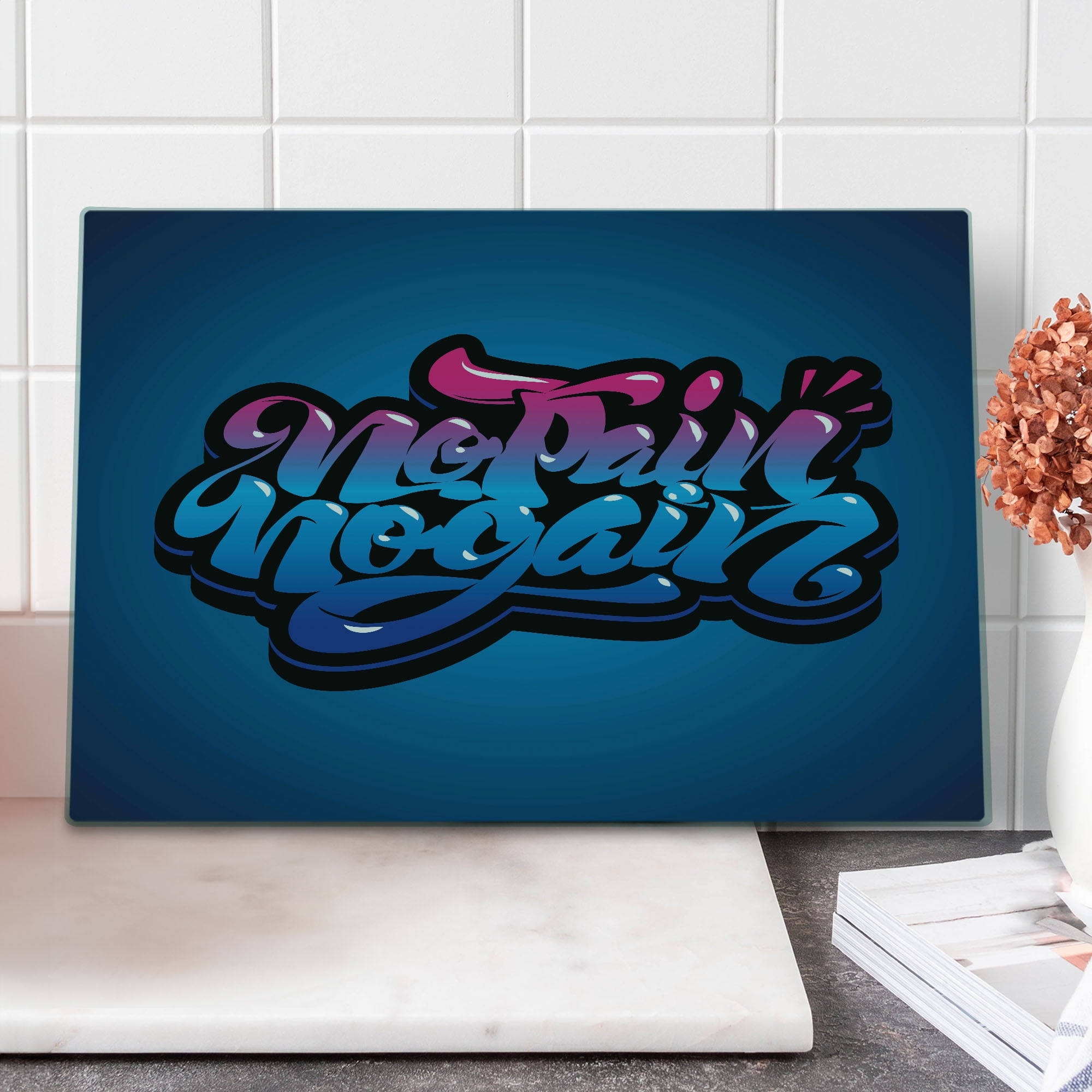 Fitness Cutting Board, No Pain No Gain Words Graffiti Style Typography ...