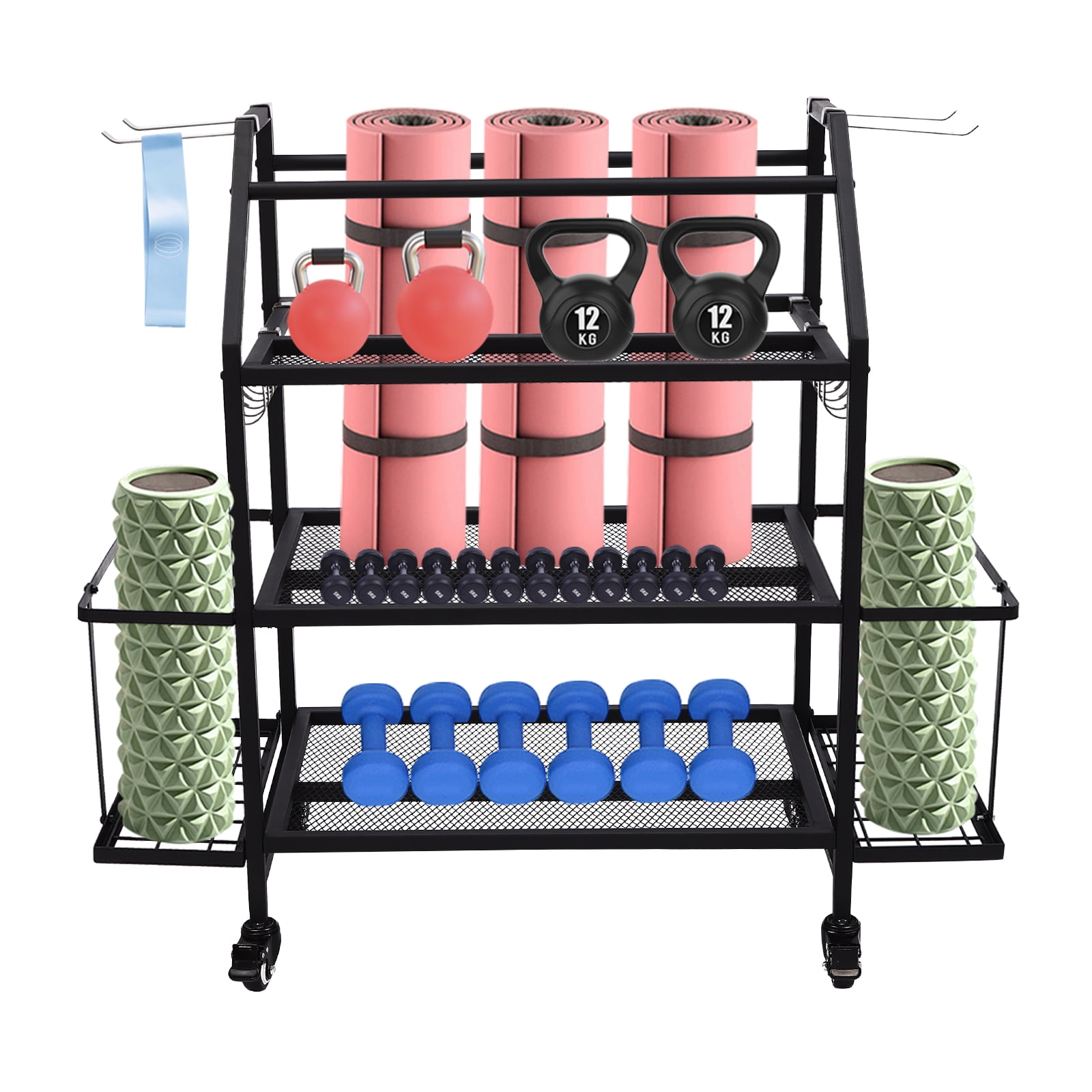 Fitness Dumbbell Stand with Large Storage Capacity, Three-Tier Mesh ...