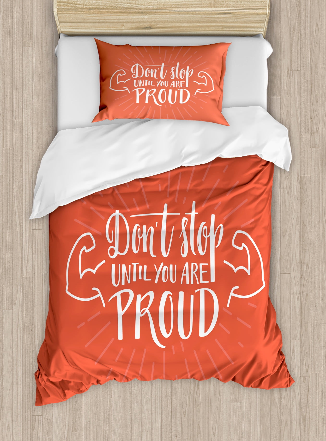 Fitness Duvet Cover Set, Dont Stop Until You Are Proud Words Hand ...