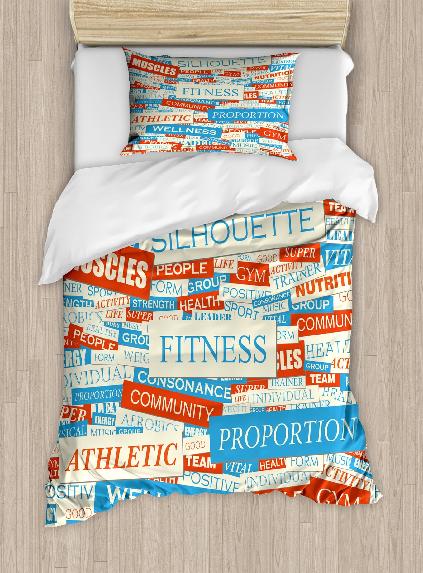 Fitness Duvet Cover Set, Jumble Words of Activity Exercise Well-Being ...