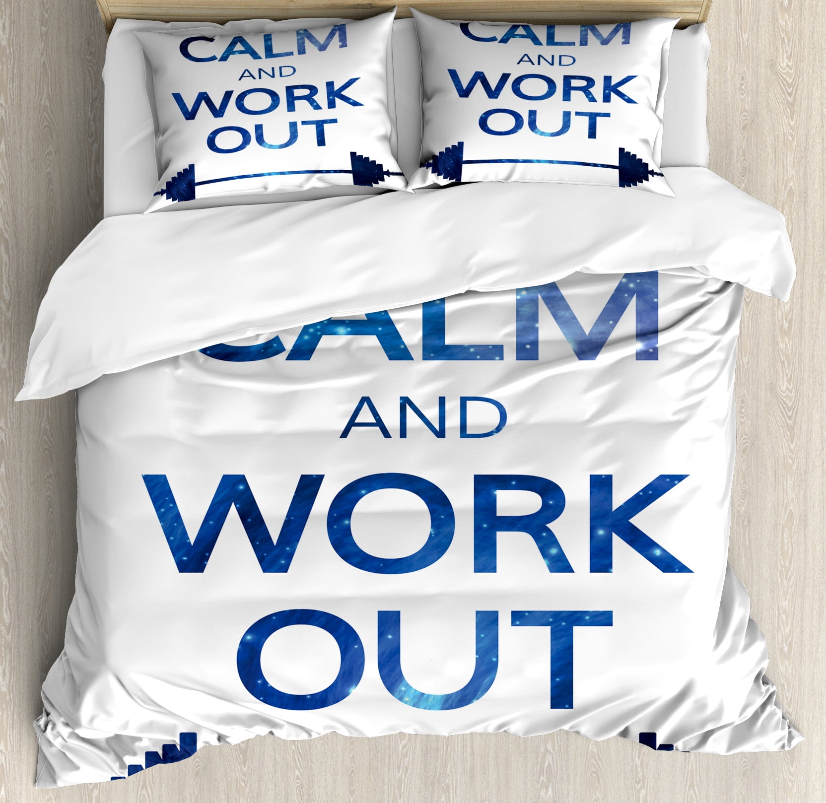 Fitness Duvet Cover Set, Keep Calm and Work Popular Famous Phrase with ...