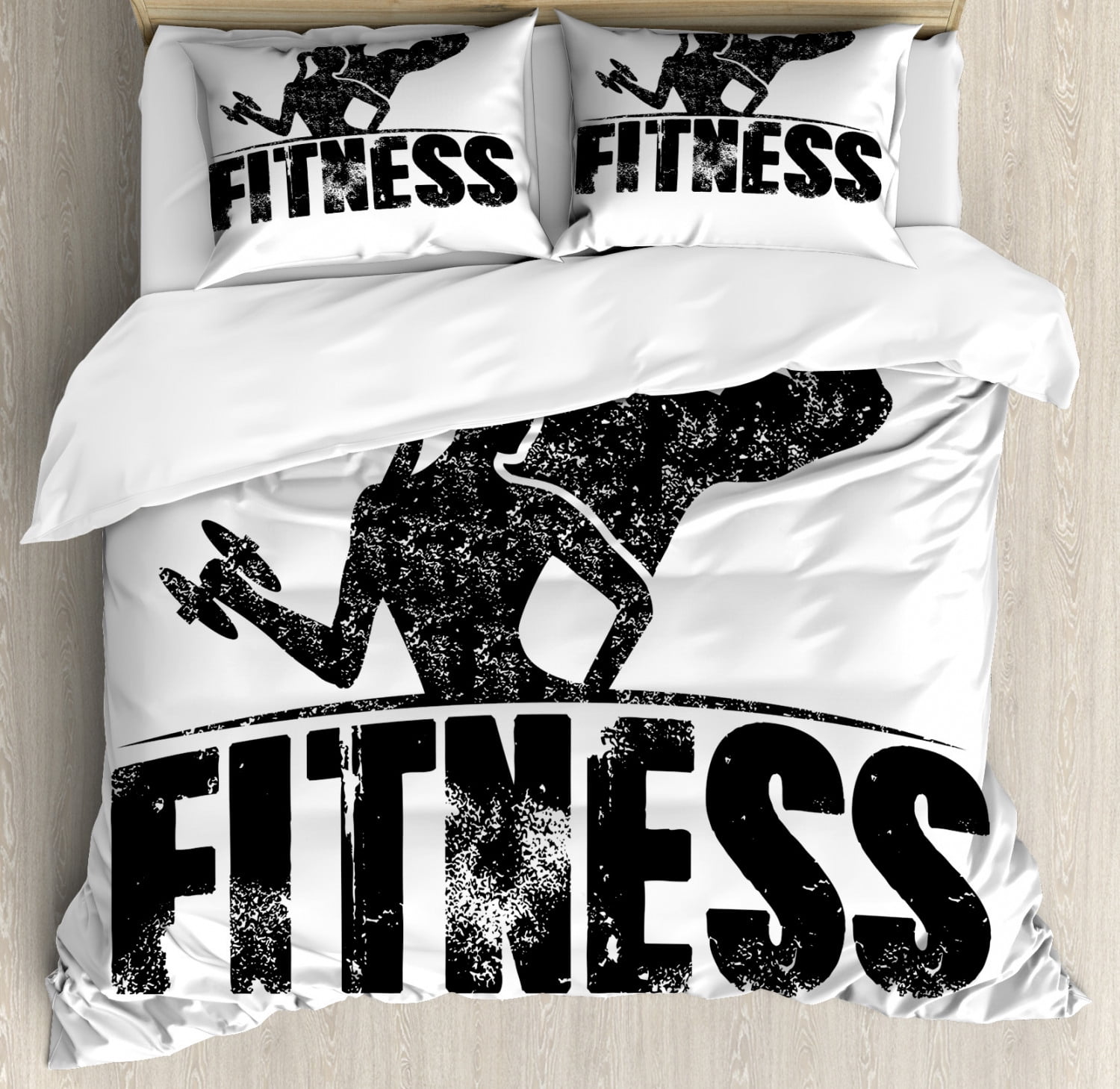 Fitness Duvet Cover Set King Size, Grunge Man and Woman Silhouettes ...