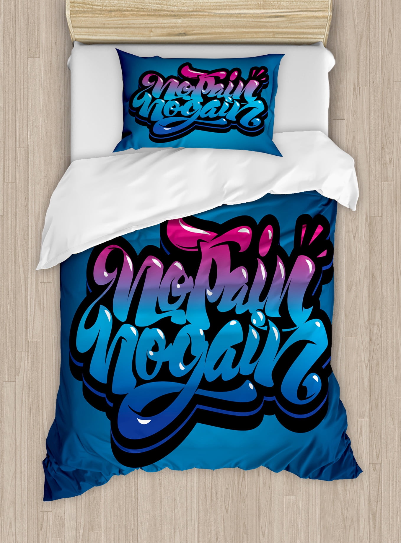 Fitness Duvet Cover Set, No Pain No Gain Words Graffiti Style ...