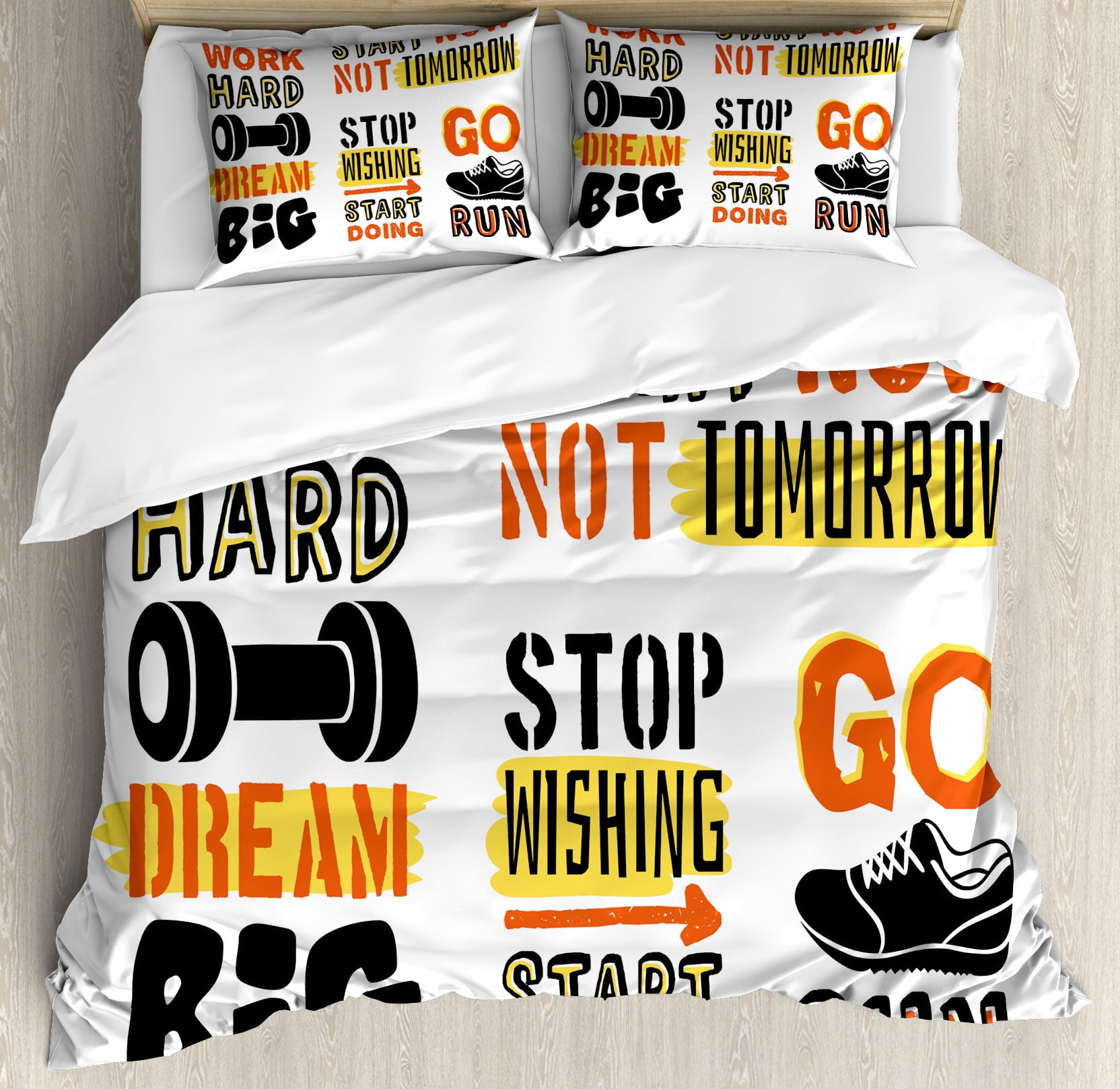 Fitness Duvet Cover Set, Sports Affirmation Positive Words Typography ...