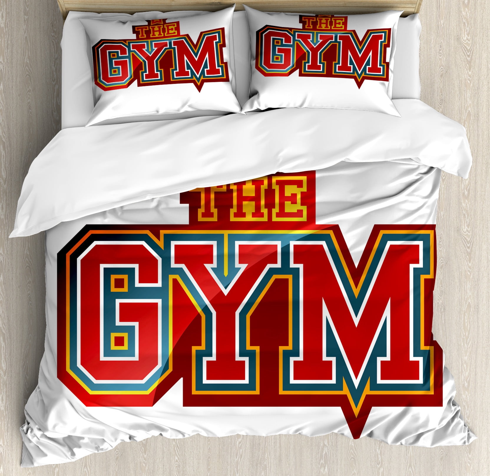 Fitness Duvet Cover Set, Vibrant the Gym Sign with Star Workout ...