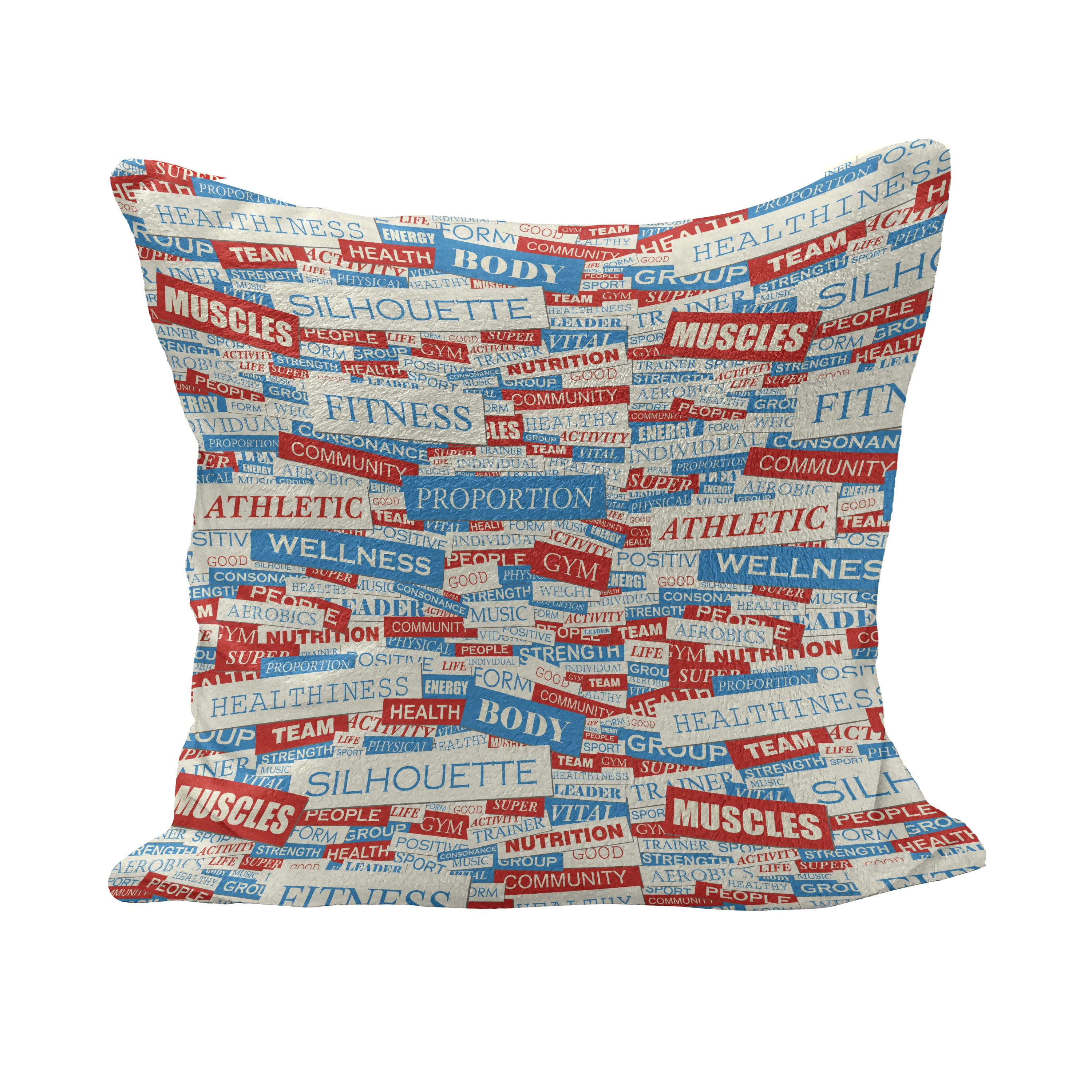 Fitness Fluffy Throw Pillow Cushion Cover, Collage of Words Physical ...