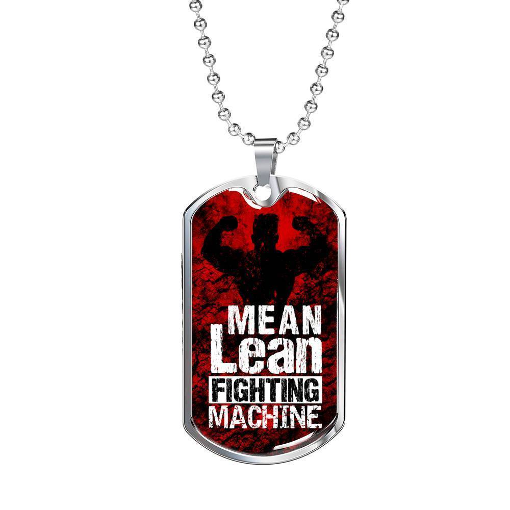 Fitness Gym Bodybuilder Motivation Mean Lean Fighting Machine Necklace Stainless Steel or 18k ...