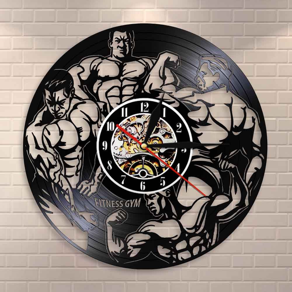 Fitness Gym Silent Quartz Wall Clock Fitness Bodybuild Vinyl Record ...