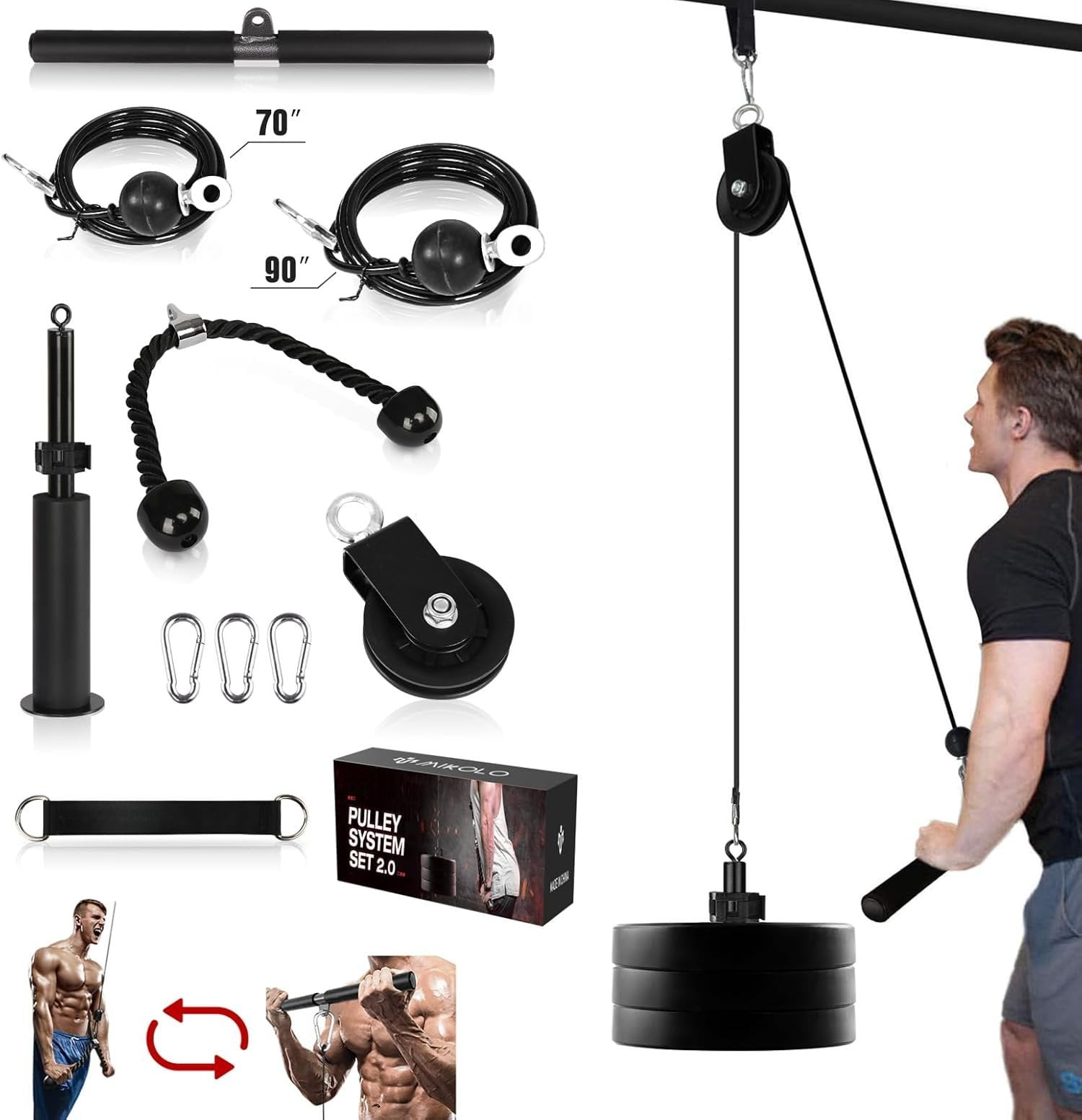 Fitness LAT and Lift Pulley System, Dual Machine(70'' and 90'') with ...