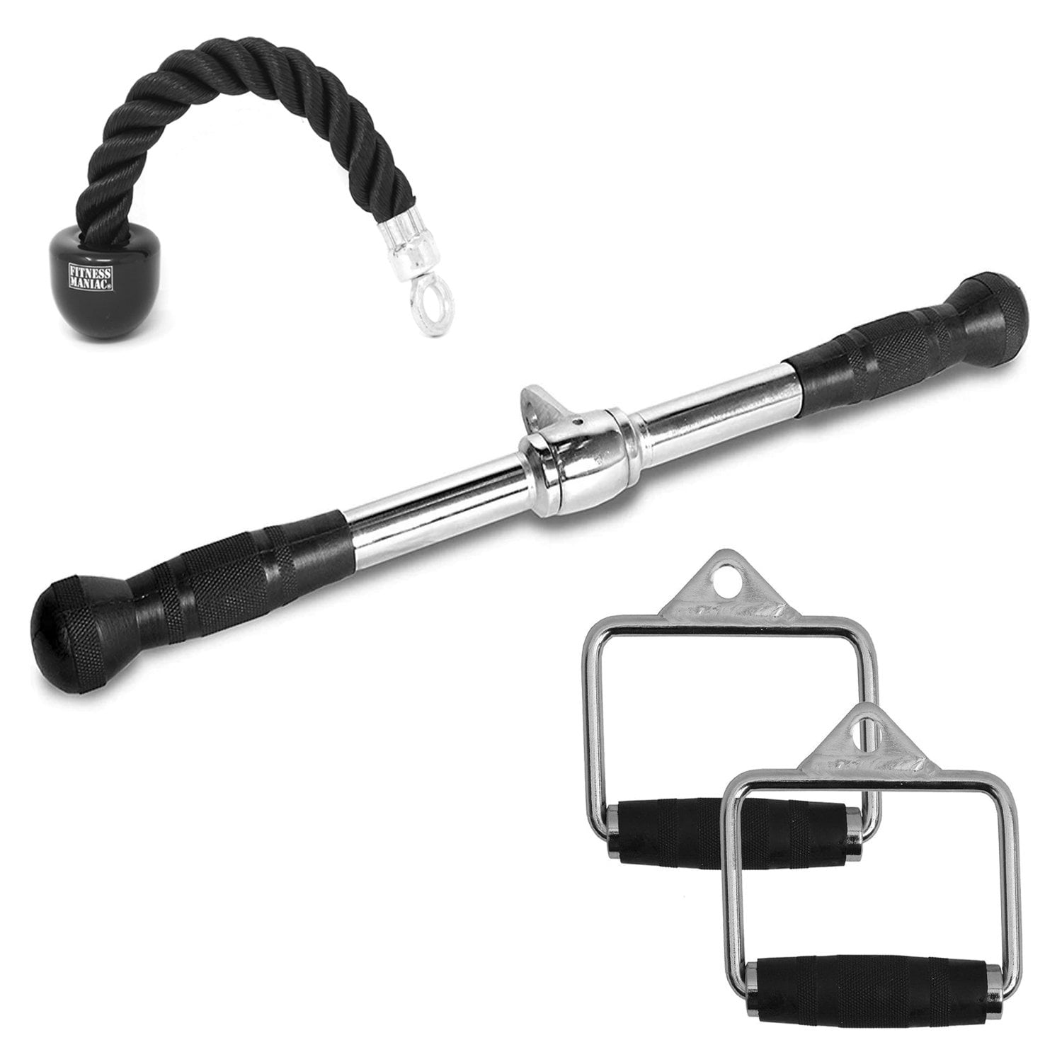 Fitness Maniac Tricep Barbell Tricep Rope Pull Down Press Cable ...