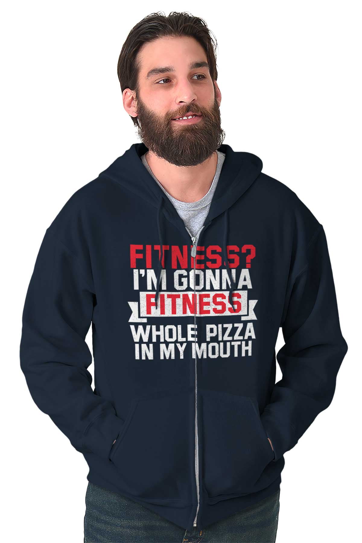 Fitness? Pizza! Gym Workout Exercise Unisex Plus Size Zip Hoodie Brisco ...